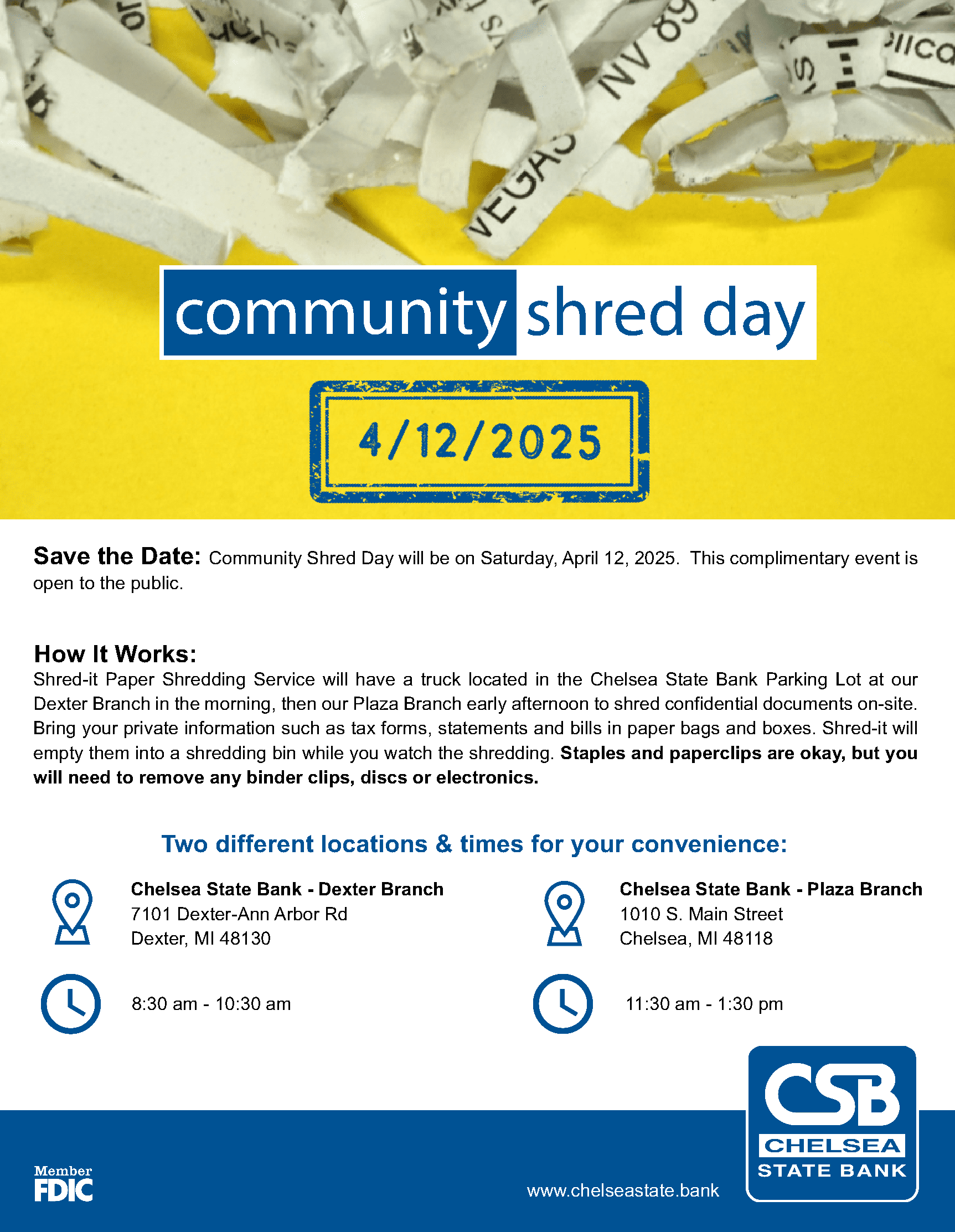 Community Shred Day Courtesy of Chelsea State Bank | Chelsea Michigan ...
