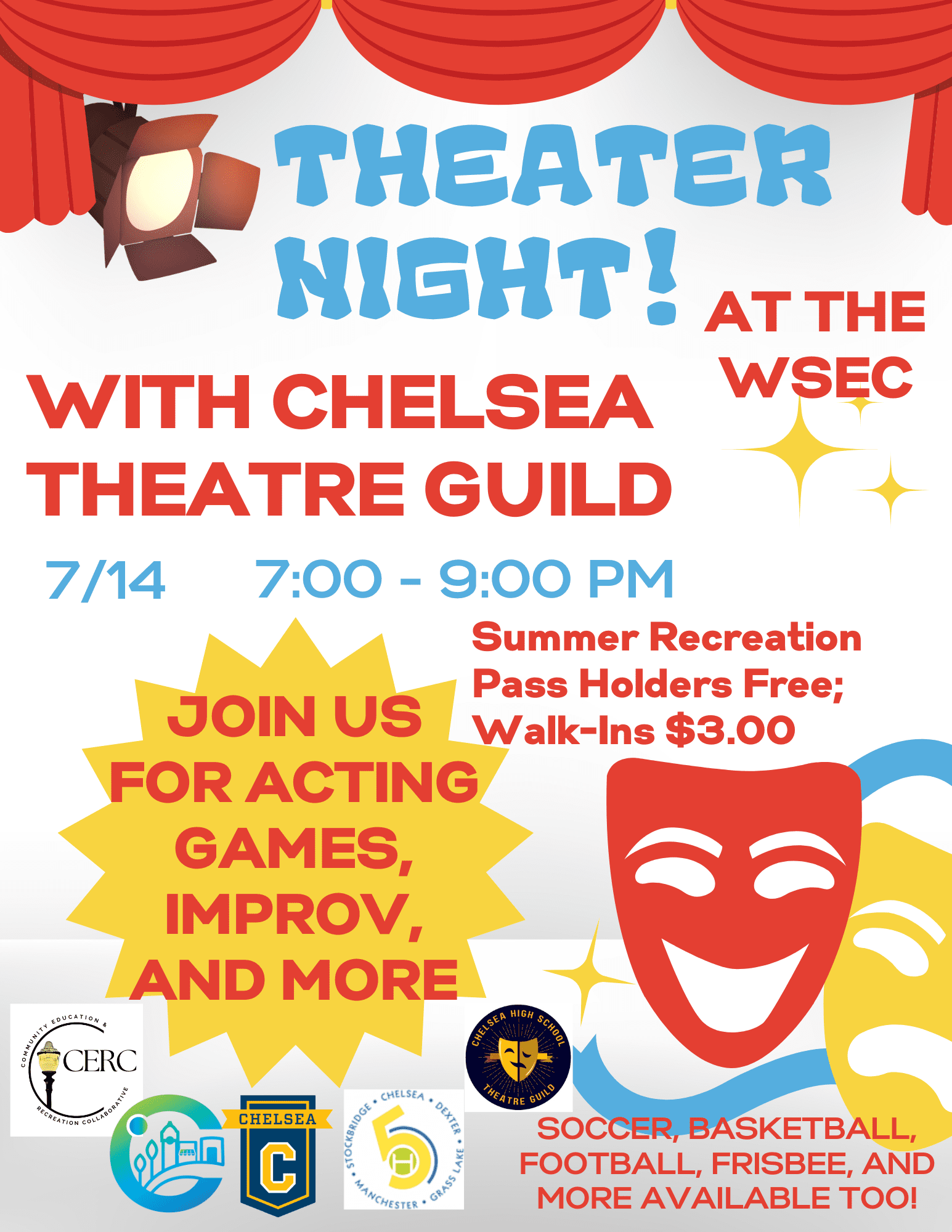 Summer Recreation Pass: Acting Night | Chelsea Michigan | chelseamich.com